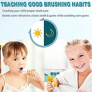 Caromolly Kids U-Shaped Electric Toothbrush, Automatic Massage Toothbrush with U-Type, Cartoon Modeling Toothbrush with Three Types of Brush Heads,Battery Operated,Small for 2-6 Years,Yellow,1 Pack