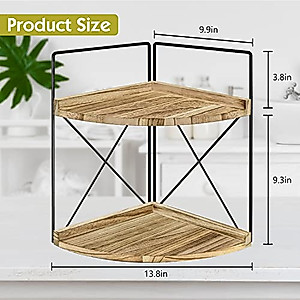 Corner Bathroom Organizer Countertop, 2 Tier Bathroom Trays Vanity Organizer for Counter, Rustic Corner Shelf for Home Small Space, Wood Cosmetic Holder Makeup Standing Rack, Kitchen Spice Rack