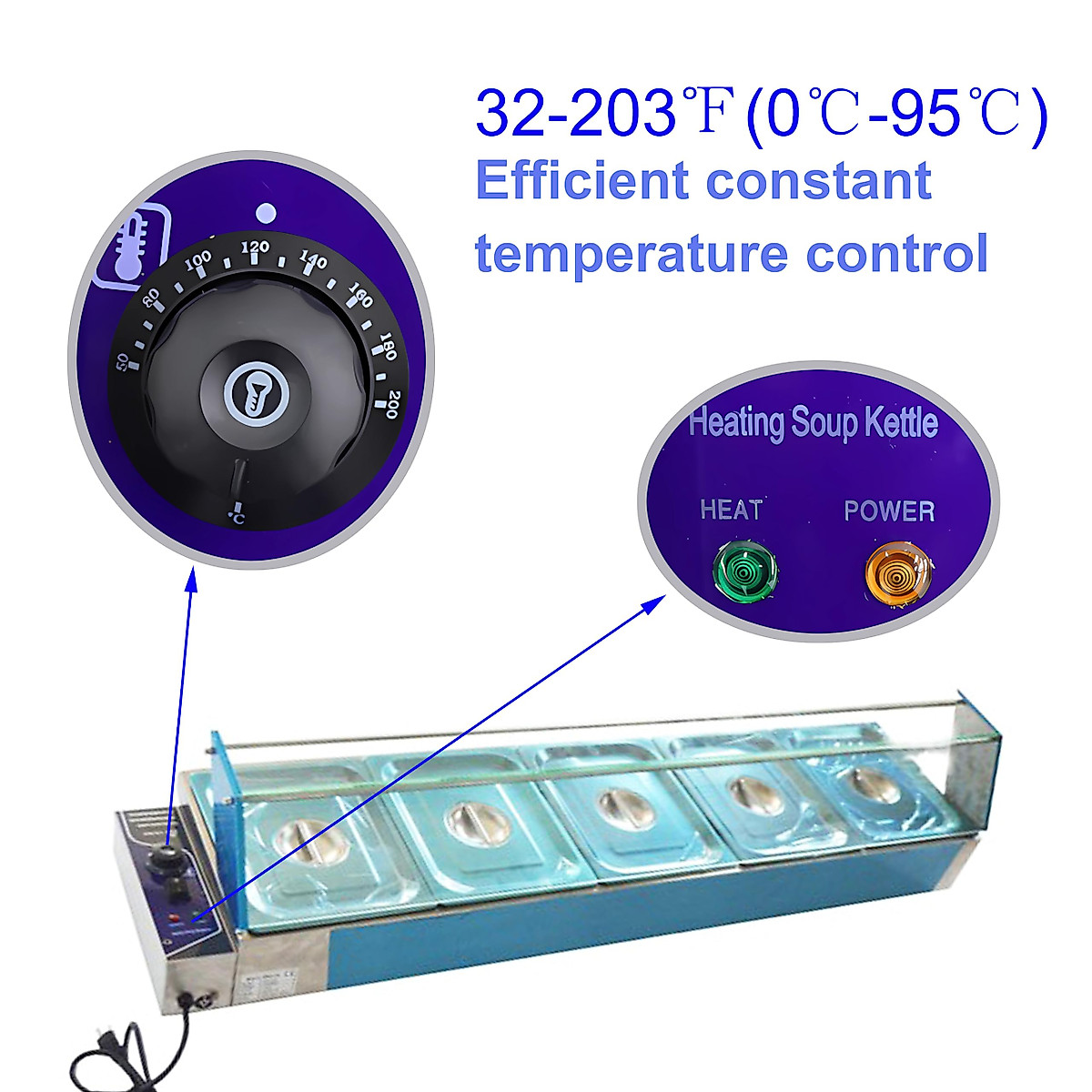 TECHTONGDA 5-Pan Bain-Marie Buffet Food Warmer Electric Steam Heater Stainless Steel Parties Catering Restaurants 1500W