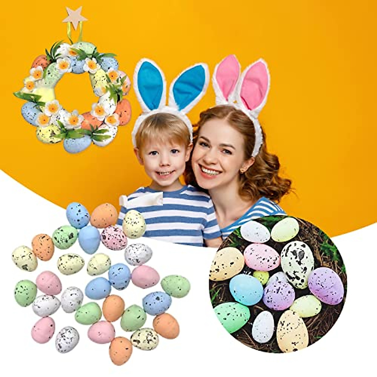 20pcs Easter Eggs Speckled Eggs Decorations Pastel Speckled Eggs Decorative Easter Eggs for Farmhouse Easter Spring Party Favors Basket Fillers Seasonal Table Setting Round Coffee (Yellow, One Size)