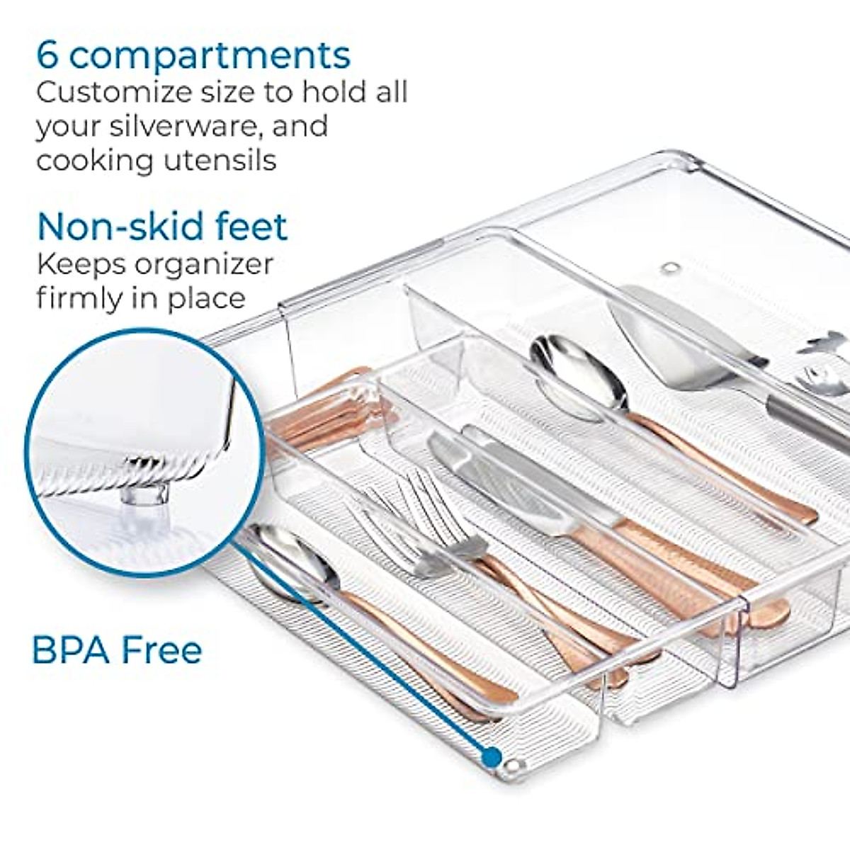 iDesign Linus Expandable Kitchen Drawer Organizer for Silverware, Spatulas, Gadgets - Clear