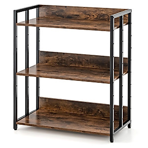 Giantex 3-Tier Bookshelf, Industrial 32" Tall Small Book Shelf with Adjustable Shelves, Adjustable Foot Pads, Anti-Toppling Device, DIY Wooden Floor Open Display Shelving, Bookcase Shelf Rack