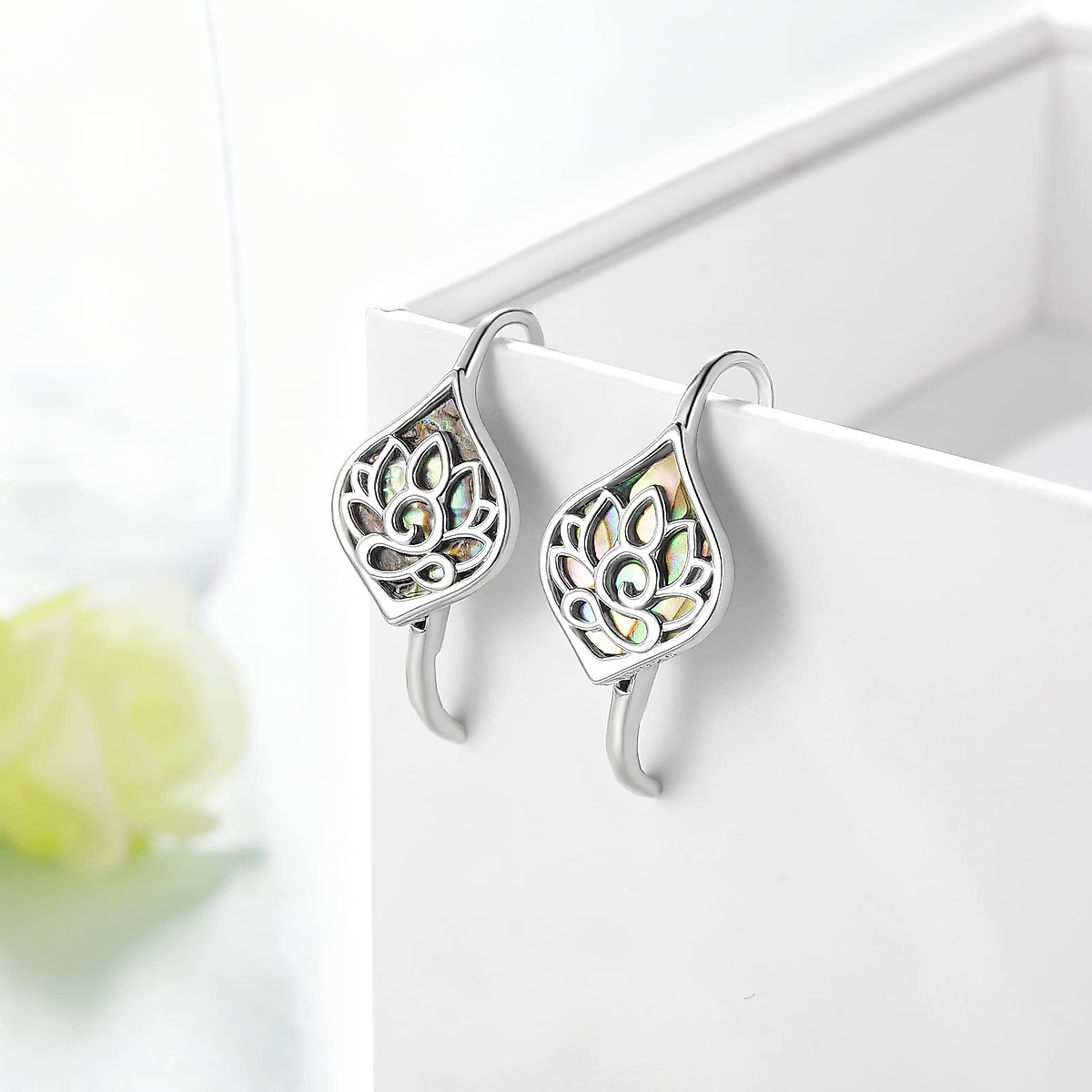 Lever back Earrings for Women Lotus Earrings 925 Sterling Silver Yoga Sport Abalone Earrings for Women Jewelry Women Gifts Birthday