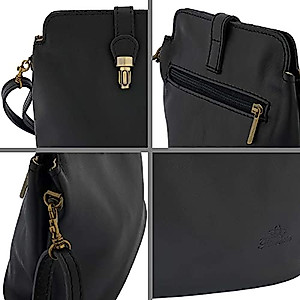 Fioretta Italian Genuine Leather Crossbody Bag Shoulder Bag Purse Snap Closure For Women - Black