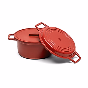 Misen Enameled Cast Iron Dutch Oven - Premium Quality Thick Core | Chip-Resistant Enamel Coating | Versatile Multi-Purpose Shape | Wide Handles for Easy Handling | Ideal for Everyday Cooking | 7QT I Red