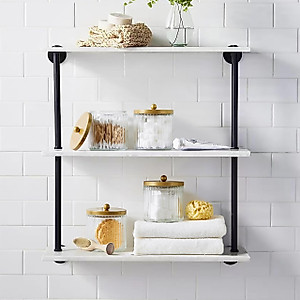 KMwares Glass Qtip Holder Dispenser Set for Cotton Ball, Swab, Round Pads, Floss Picks - Bathroom Canister Storage Organization and Vanity Makeup Organizer (2, Golden)