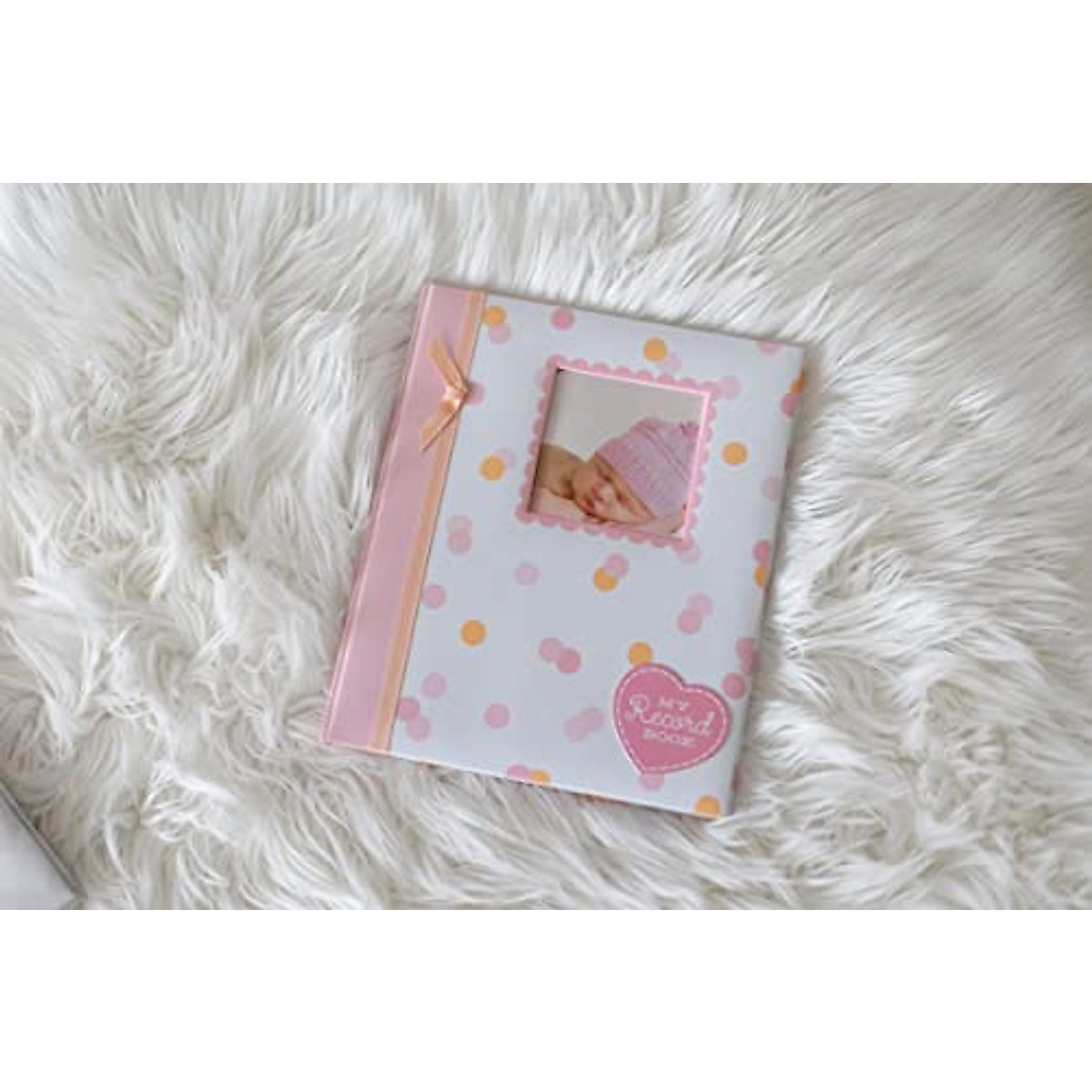 Lil Peach First 5 Years Baby Memory Book, Baby Girl Keepsake Book, Milestone and Photo Journal, Pink & Peach Confetti Polka Dots