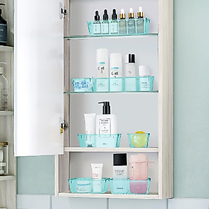 WOWBOX 25 PCS Plastic Drawer Organizer Set, 4 Sizes Desk Drawer Divider Organizers and Storage Bins for Makeup, Jewelry, Gadgets for Kitchen, Bedroom, Bathroom, Office, Sea Blue