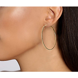 NLCAC 14K Gold Plated Big Hoop Earrings-3 Pairs Gold Hoops Crystal Rhinestone Hoop Earrings Set 50mm 60mm 70mm (Gold)