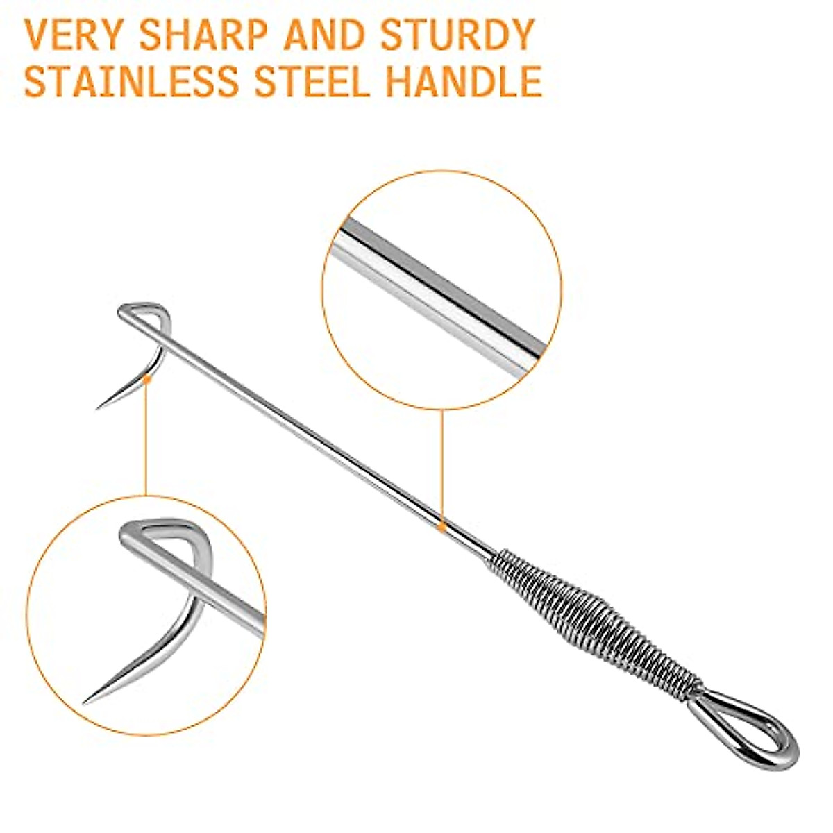 AJinTeby Food Flipper Hooks, Stainless Steel BBQ Turner Hooks Flips Meat Steak or Fish - 18-inch and 14-inch Meat Hooks Flipper