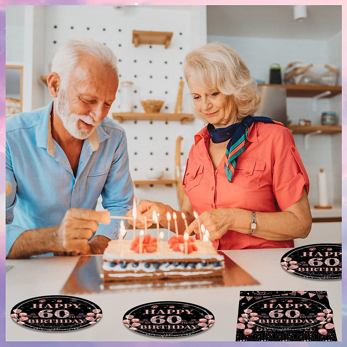 40 Pcs 60th Birthday Party Decorations 60th Birthday Decorations for Women- Black and Rose Gold Pink Happy 60 Birthday Table Toppers Party Supplies Plates and Napkins