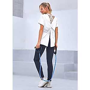 Heathyoga Workout T Shirts for Women V Neck T Shirts for Women Open Back Women's Workout Tops Women's Athletic T-Shirts Ivory White