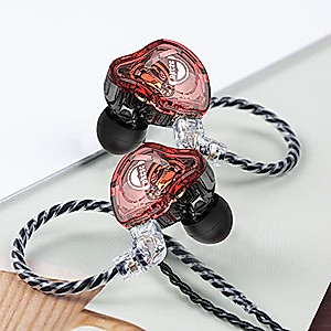 in Ear Monitor Earphones 10mm Dynamic Hybrid Wired Earbuds IEM Earphones with 2 Pin Cable Improve Music Quality HiFi Stereo Earbuds Fashion Noise-Isolating Earbuds for Gaming & Music Red with Mic