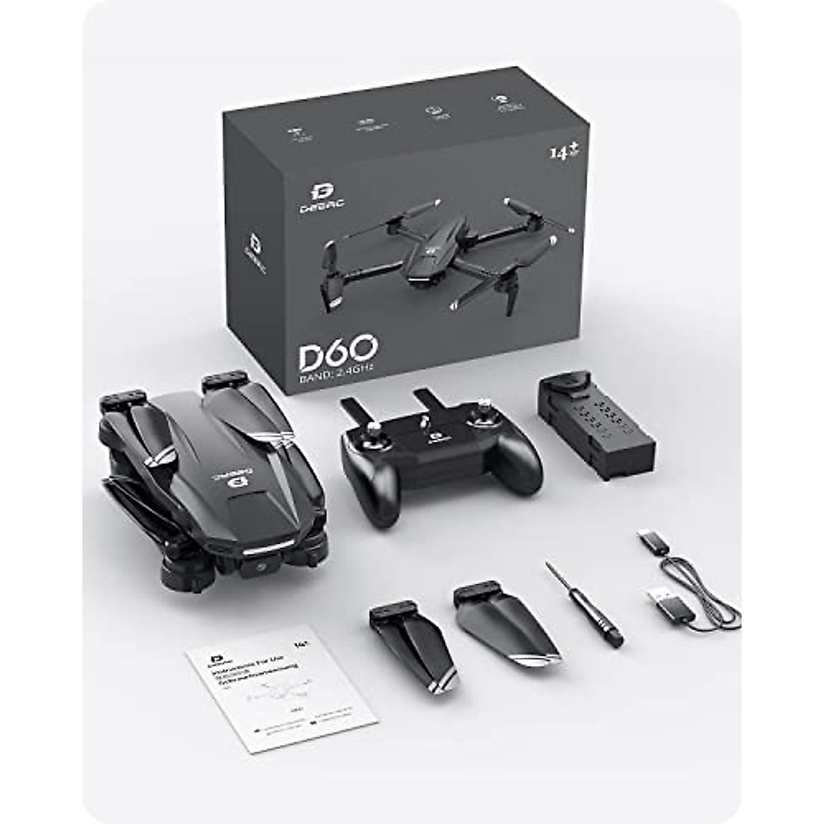 DEERC D60 Drones with Camera for Adults, Kids, FPV 1080P HD Video, Long Battery Life, Gravity Sensor, Foldable, Hobby RC Quadcopter, Suitable as Gifts for Boys, Girls, Beginner Adults, 1 Piece, Black