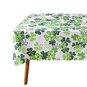 Fitable St Patrick’s Day Rectangle Tablecloth - 60x84 Inch Waterproof Green/White Shamrock Table Cloth Vinyl Wipe Clean Clover Table Cover for Dining Room, Kitchen, Indoor/Outdoor Party Table Decor