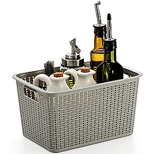 WUWEOT 9 Pack Plastic Storage Basket Bins Organizer, Cabinet and Shelf Basket with Handle,10" L x 6.8" W x 5.5" H, 3 Colors