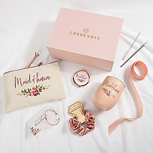 CARAKNOTS Maid of Honor Gifts Maid of Honor Proposal Gifts Box Will You Be My Maid of Honor Pink Bridesmaid Proposal Box Wedding Gifts for Bridesmaid Gifts Wine Tumbler 12 OZ