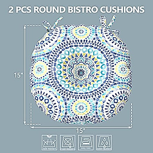 LVTXIII Outdoor All Weather Bistro Seat Cushions, Comfortable Fluffy Tufted Patio Chair Cushions Round 15"x15"x4" Set of 2 for Home Garden Furniture, Delancey Lagoon