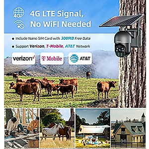 Xega 4G LTE Cellular Security Camera Outdoor Solar Camera Wireless, 2K HD Color Night Vision PTZ 360° View, Smart PIR Motion Detection, 2 Way Talk, No WiFi, SIM Card Included, IP66 - US Version