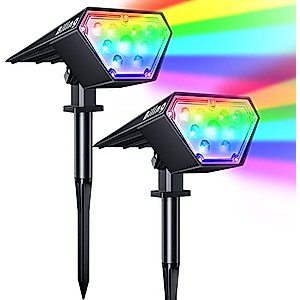 Biling Solar Spot Lights Outdoor, 12 Colors Solar Outdoor Lights IP67 Waterproof, Solar Landscape Lights for House Yard Garden Pathway Christmas Decorations (2 Pack)