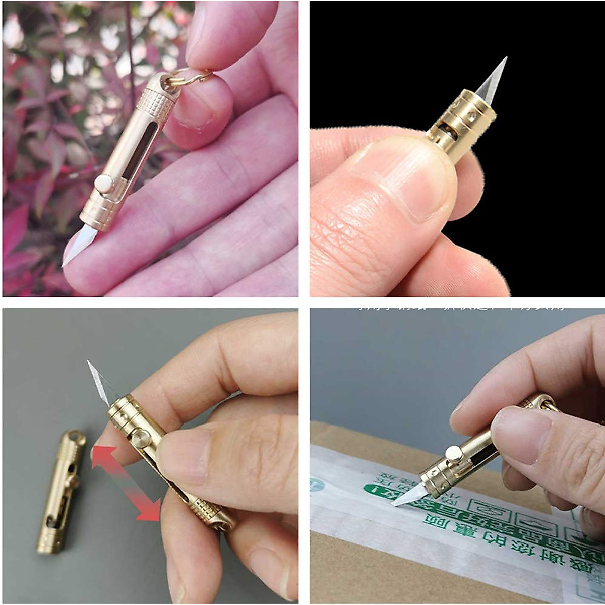 SZHOWORLD Brass Mini Retractable Utility Knife/Mini Box Cutter Small EDC Pocket Portable Knife, Ultra Compact and Lightweight