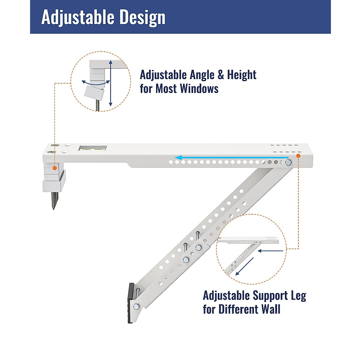 LuckIn AC Window Air Conditioner Support Bracket, Universal for 12,000-24,000 BTU AC Units, Up to 165 lbs, Heavy Duty AC Mounting Bracket, Adjustable Extender Leg & Built-in Bubble Spirit Level