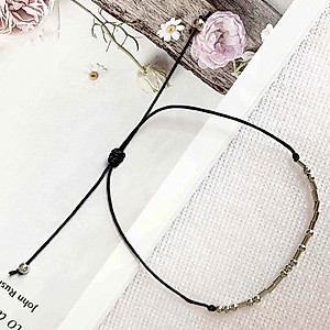 Binami Morse Code Bracelets Adjustable Sterling Silver Beads on Silk Cord Inspirational Jewelry Bracelet Gift for Women