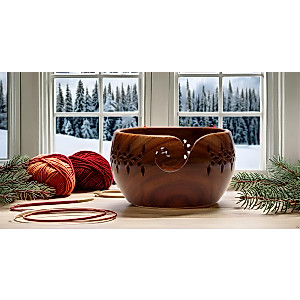 Vriksha Kraft Wooden Yarn ball holder – Large Yarn Bowl for Crocheting (7x4) – Crochet Bowl with Carved Holes – Handmade Knitting Storage Bowl – Crafting Gifts for Women and Wife