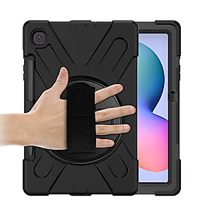 KIQ Shield Series Galaxy S6 Lite Case Heavy Duty Tablet Shockproof Rugged Tab S6 Lite Cover W/Stand Shoulder Strap for Samsung Galaxy Tab S6 Lite 10.4 Inch 2022/2020 P610/P613/P615/P619 - Black