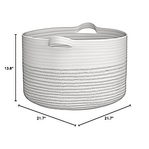 Little Hippo Baskets XXXL Large Cotton Rope Basket 22"x22"x14" Storage Basket, Woven Basket, Large Basket, Blanket Basket Living Room, Toy Basket, Baskets for Organizing, Kids Toy Storage Organizer