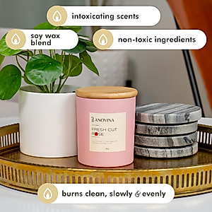 Anovina Soy Blend Rose Scented Candle with Gift Box. Non Toxic Candles for Home Rose Candle Gifts for Women, Glass Jar with Bamboo Lid. Smell The Freshly Cut Roses