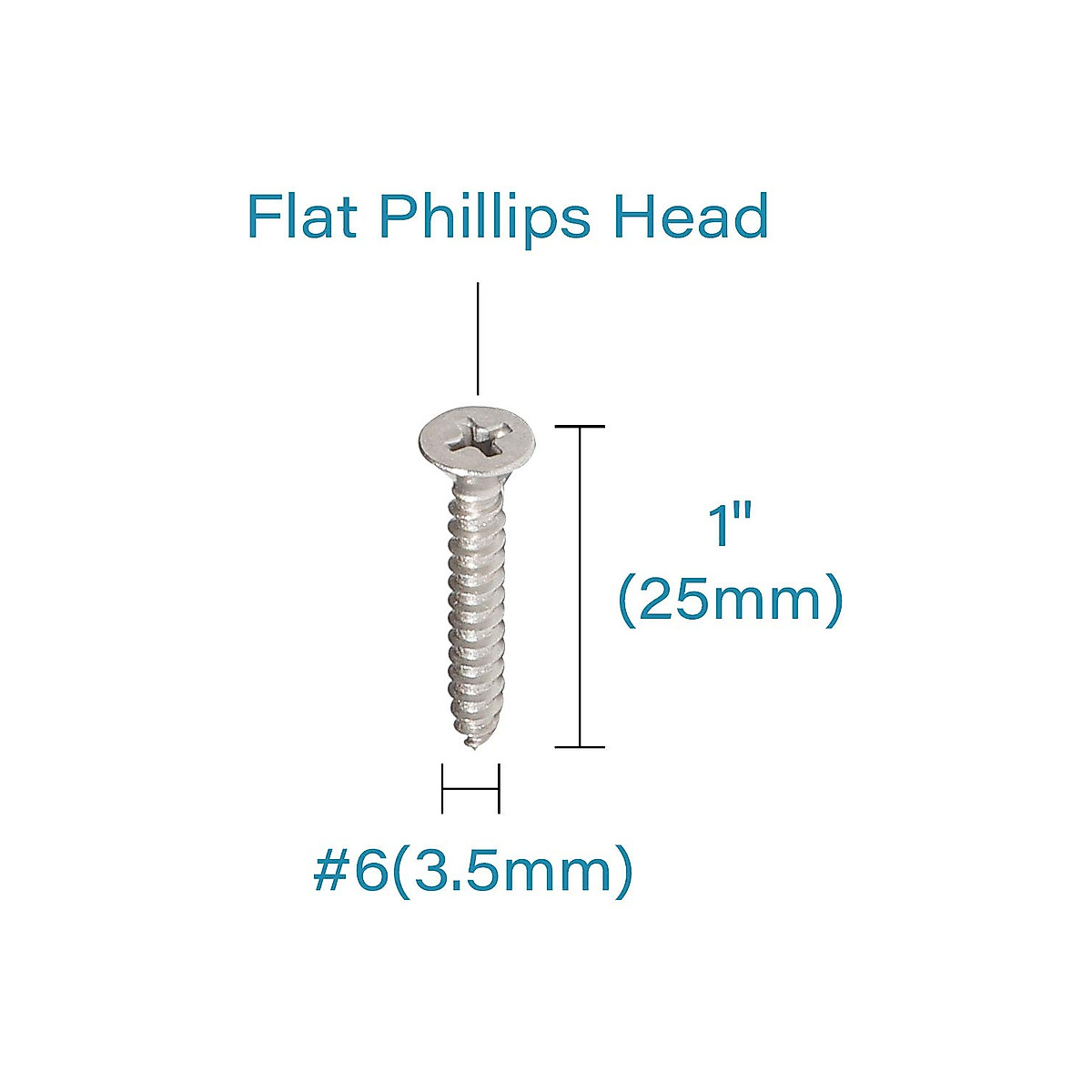 IMScrews 100pcs #6 x 1" (25mm) Stainless Flat Head Phillips Wood Screws 18-8 (304) Stainless Steel Countersunk Self Tapping Screws