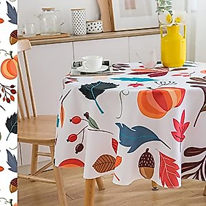QiCHo Autumn Leaves Fall Printed Tablecloth Round 60 inch Waterproof and Stain Resistant Easy Care Fabric Tablecloth for Restaurant/Thanksgiving/Holiday Party Decoration