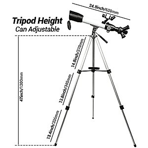 Telescope,20X-167X HD Telescop 60mm Aperture 500mm AZ Mount Astronomical Refracting Telescope Adjustable Portable Telescopes with Adjustable Tripod, Phone Adapter, Nylon Bag…