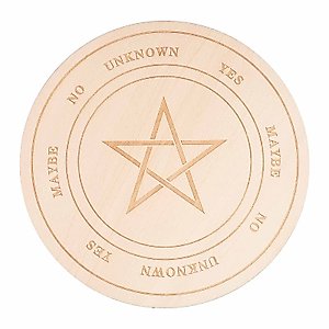 GORGECRAFT 149MM Star Pattern Pendulum Board Wooden Divination Metaphysics Message Board Wood Carving Boards Divination Witchcraft Altar Coaster Eco-Friendly Anti-Scalding Flat Round Shape