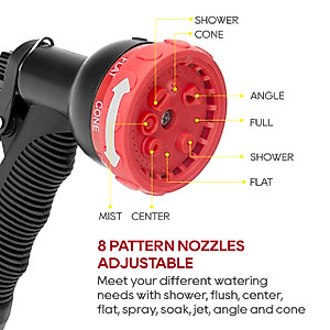 ECOMAX ELG09 1/2in. x 100ft Retractable Garden Hose Reel, Heavy Duty Water Hose Reels, Any Length Lock, Slow Return System, 8 Pattern Hose Nozzle, Wall-mounted & 180° Swivel Bracket, Black & Red