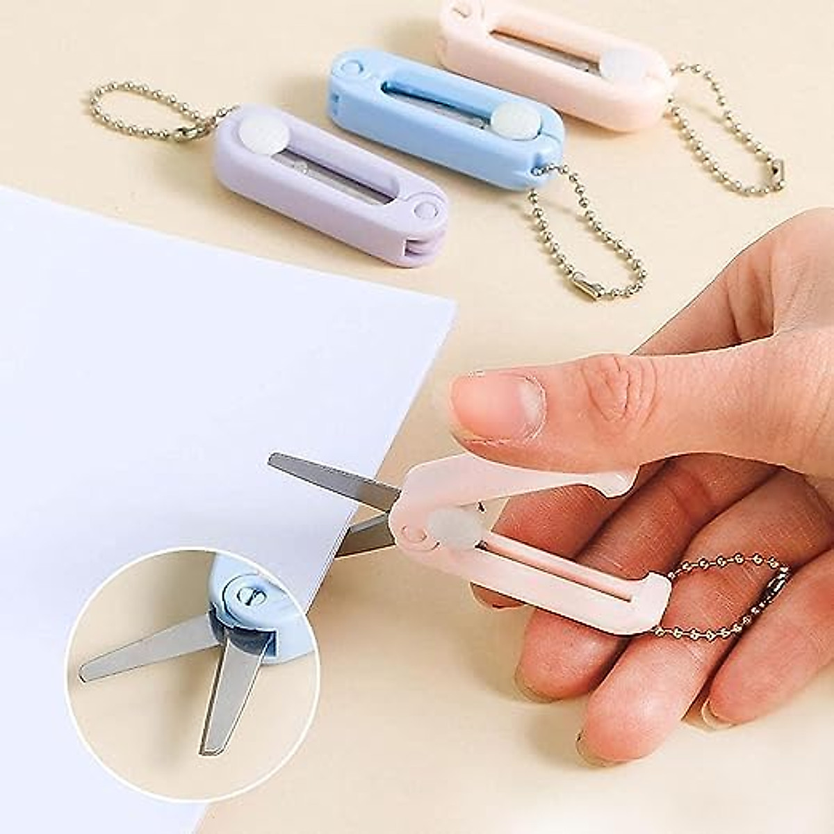 2Pcs Pink Keychain Scissors,Folding Scissors,Safe Portable Travel Scissors,Foldable Telescopic Cutter Pocket,Mini Scissor with Keychain for Cutting, Scrapbooking Crafting, Cutting Tools