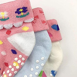 WAFUNNE Baby Girl Socks for Infant Toddler with Grips Anti Slip Cotton 6-12 Months