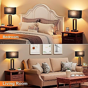 Nightstand Table Lamps for Bedrooms Set of 2 - Touch Bedside Lamp with USB C+A, 3 Way Dimmable Living Room Lamps for End Tables Set of 2, Modern Night Stand Lamps for Bed Side Guest Room(Black)