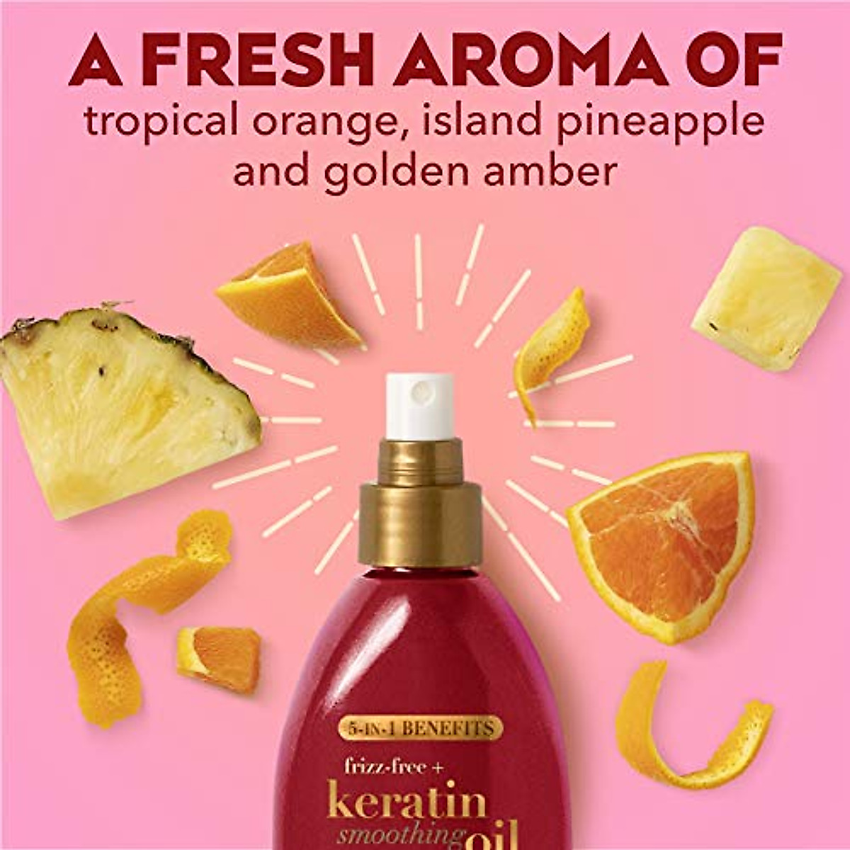 OGX Frizz-Free + Keratin Smoothing Oil Miracle Gloss Spray, 5 in 1, De-frizz & Shiny Hair, Argan Oil
