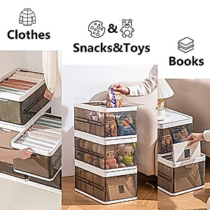 CINPIUK Stackable Storage Bins with Lids, Clear Drawer Organizers for Clothing, Collapsible Storage Bins Closet Drawers for Clothes, Toys, w/ Removable Grids, 3Pcs