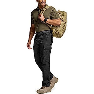 CQR Men's Tactical Pants, Water Resistant Ripstop Cargo Pants, Lightweight EDC Work Hiking Pants, Outdoor Apparel, Duratex Black, 46W x 30L