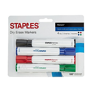 Staples 2056102 Remarx Dry Erase Markers Chisel Point Assorted 4/Pack (29205)