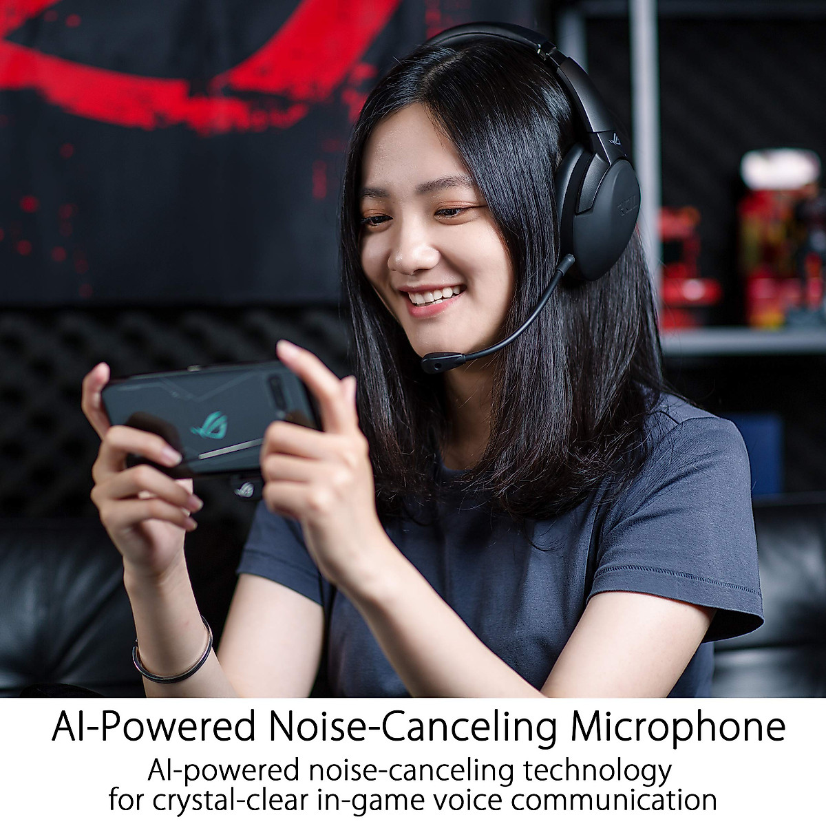 ASUS ROG Strix Go Gaming Headphones with USB-C Adapter | Ai Powered Noise-Cancelling Microphone | Over-ear Headphones for PC, Mac, Nintendo Switch, and PS4