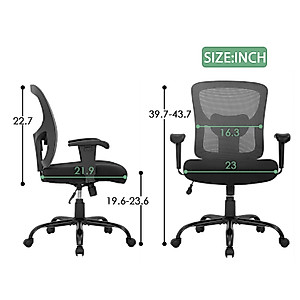 BestOffice Big and Tall Office Chair 500lbs Desk Chair Mesh Computer Chair with Lumbar Support Wide Seat Adjust Arms Rolling Swivel High Back Task Executive Ergonomic Chair for Home Office (Grey)