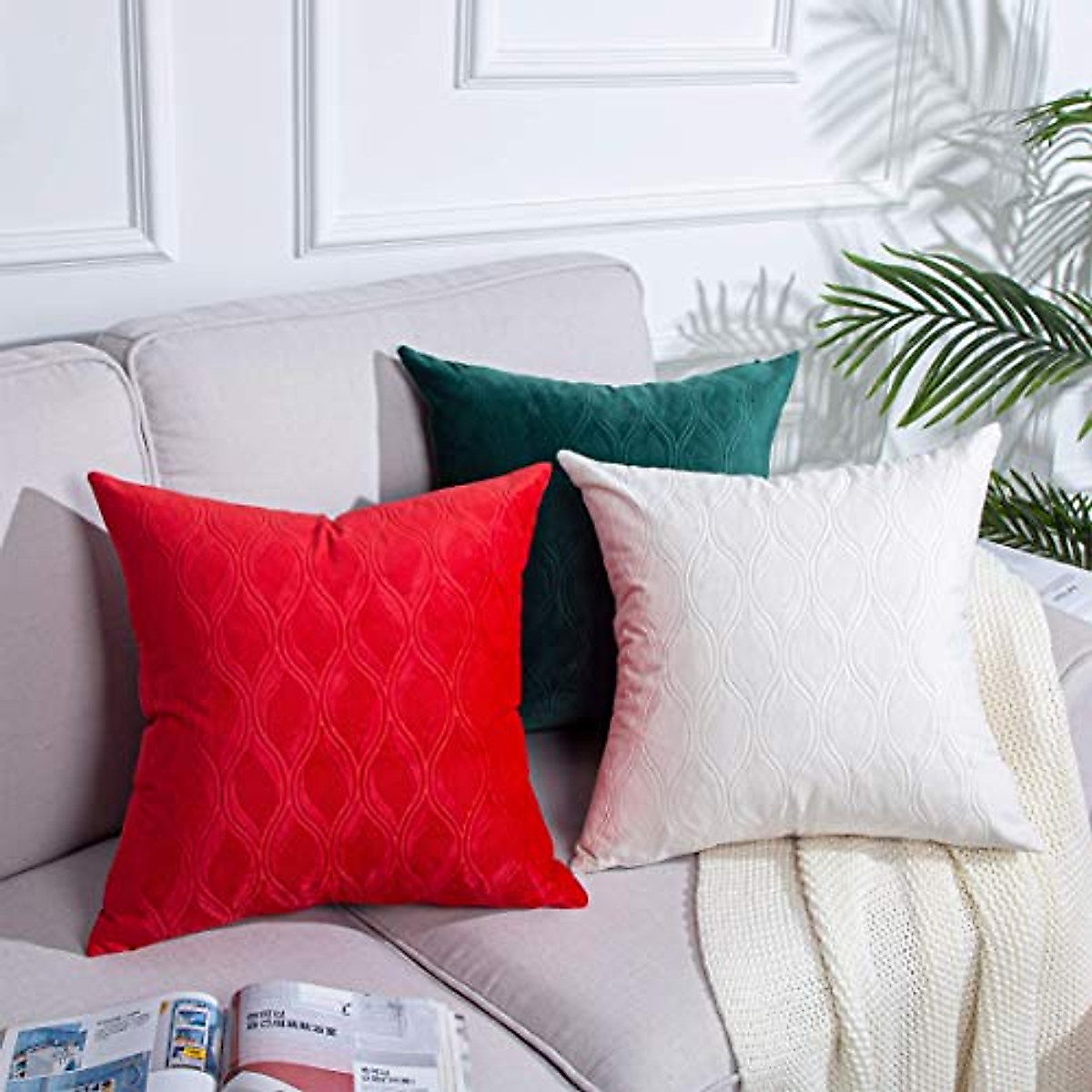 Bright Red Throw Pillows for Couch (Covers ONLY) 18x18 - Decorative Pillow Covers for Sofa Pillows, Red Pillow Covers 18x18 Pillow Cover Set of 2, Velvet Red Pillows Decorative Throw Pillows Covers