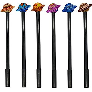 Maydahui 12PCS Multicolor Planet Rollerball Pen Black Gel Ink Outer Space Theme Star Pens Design for Girls Astronomer Astrophile