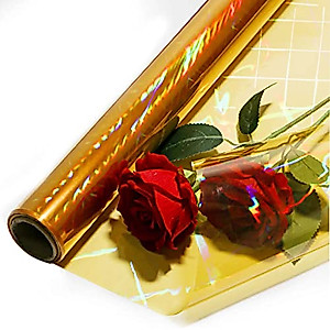 CMFYHM Iridescent Gold Cellophane Wrap Roll I 34 In Wide X 50 Ft Long I Colorful Cello Perfect For Baskets,Gifts, Treats,Birthday Holiday Wedding Floral, Party Arts Crafts Decoration (Gold)
