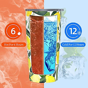 Yaxongx 20oz Tumbler Unique Lemon Double Wall Vacuum Insulated Coffee Mug with Lid and Metal Straw Brush Reusable Stainless Steel Water Bottle Travel Cup Gifts for Car Ice Drinks Hot Beverage