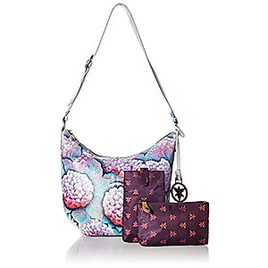 Anuschka Women’s Hand Painted Genuine Leather Classic Ruched Hobo - Hypnotic Hydrangeas